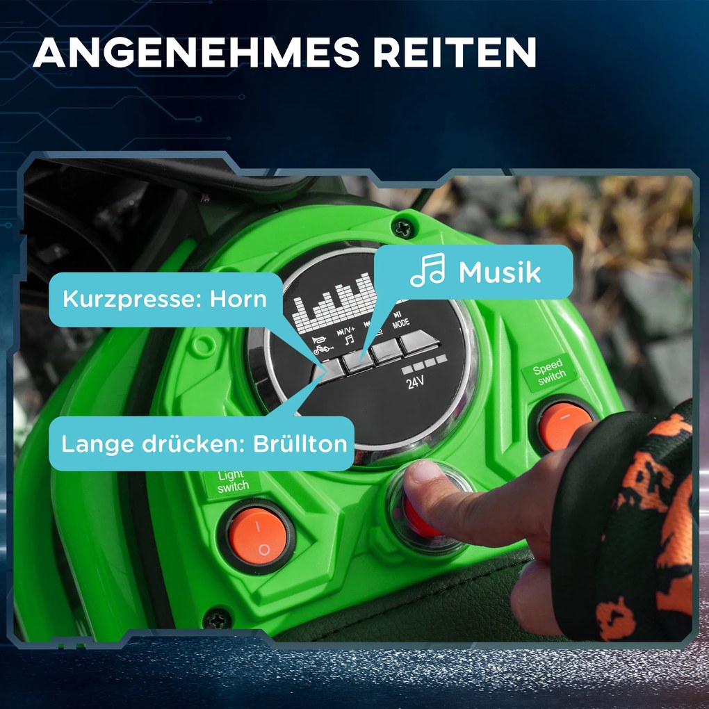 HOMCOM Dětská elektrická motorka 12V s klaksonem a světlem, 8-16 km/h, otočný plyn, pro děti 8-12 let, zelená | Aosom.de