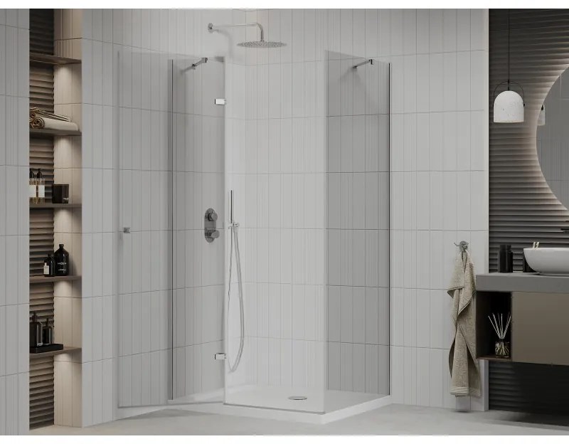 Mexen Roma sprchový kout s otočnými dveřmi 80 x 100 cm, Průhledné, Chromovaná + sprchová vanička Flat - 854-080-100-01-00-4010