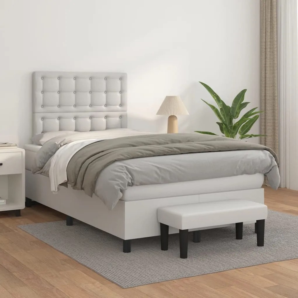 Box spring postel s matrací bílá 120x200 cm umělá kůže