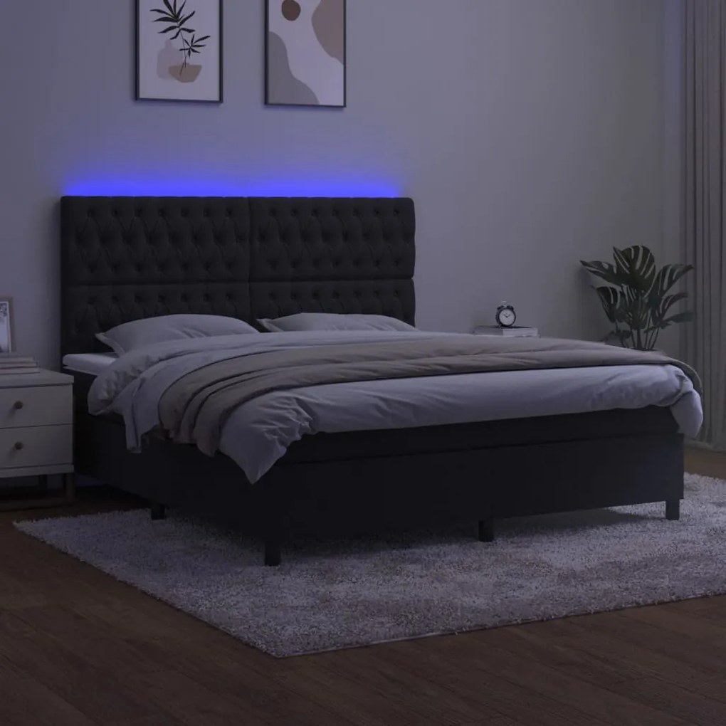 Box spring postel s matrací a LED černá 180x200 cm samet 3136319