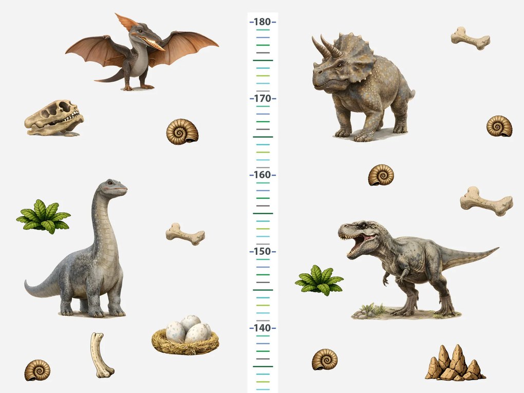 Metr realističtí dinosauři textilní přelepitelné samolepky na zeď výška 160 cm