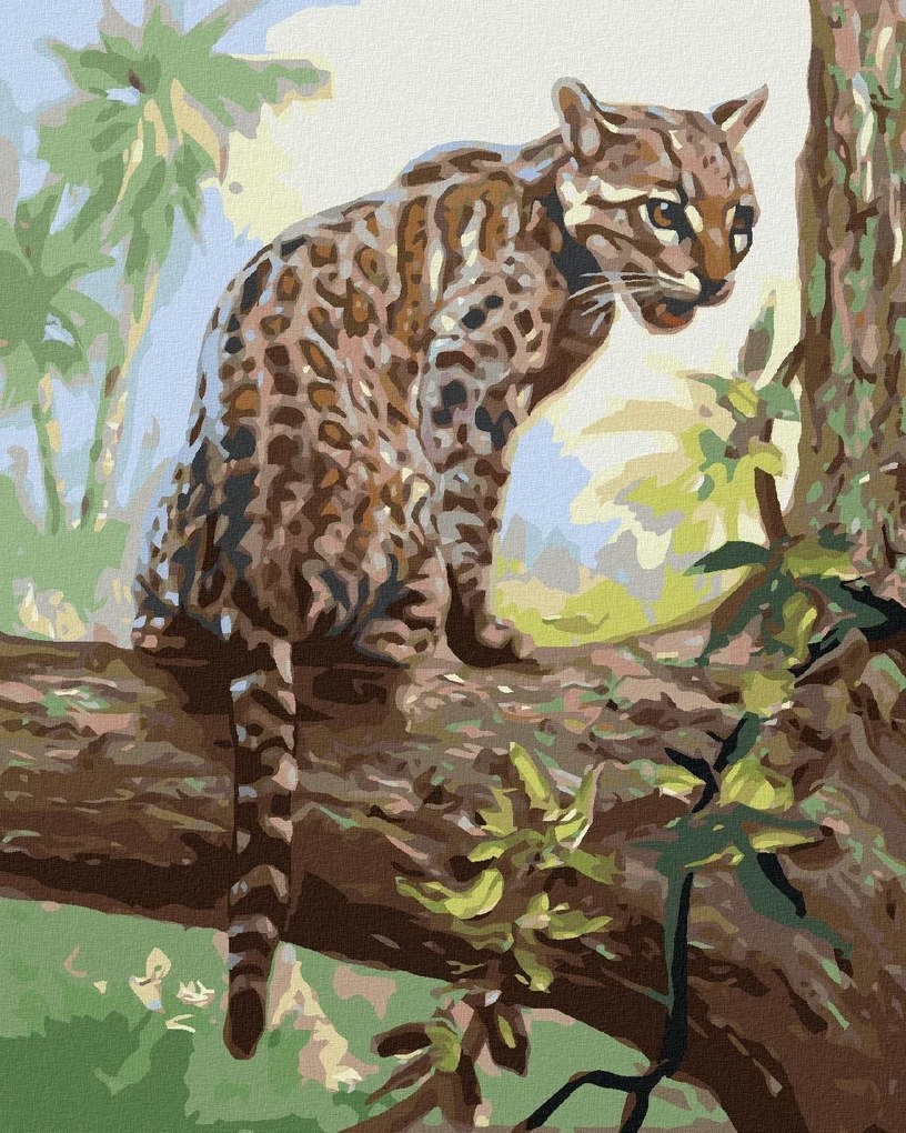 zuty zuty - malování podle čísel - ocelot mládě na stromě (d. rusty rust), 40x50 cm, plátno+rám