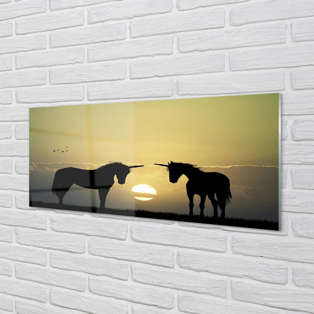 akrylový obraz Polní sunset jednorožci 120x60 cm