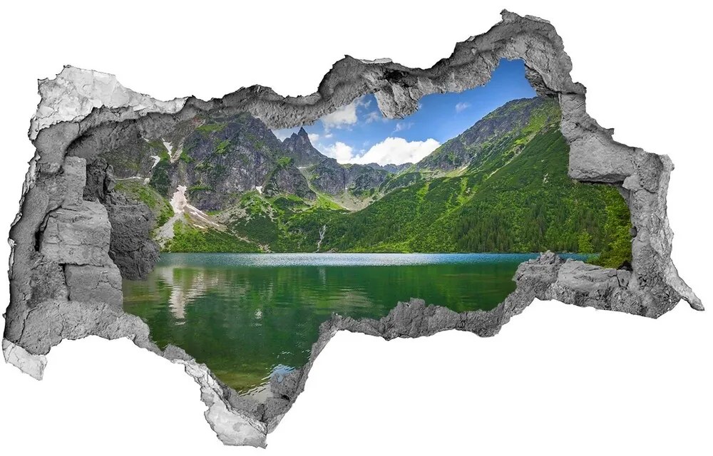 Wallmuralia Díra 3D ve zdi nálepka Morské oko Tatry 95x73 cm