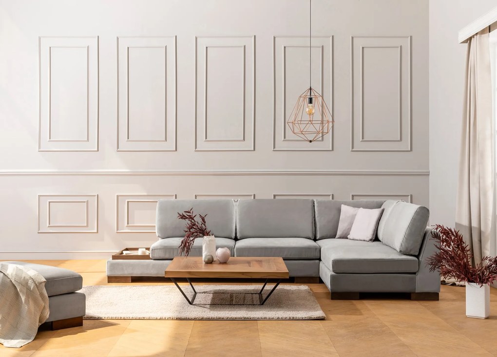 Hanah Home Rohová pohovka TULIP světle šedá pravý roh s pufem 560ARE1154