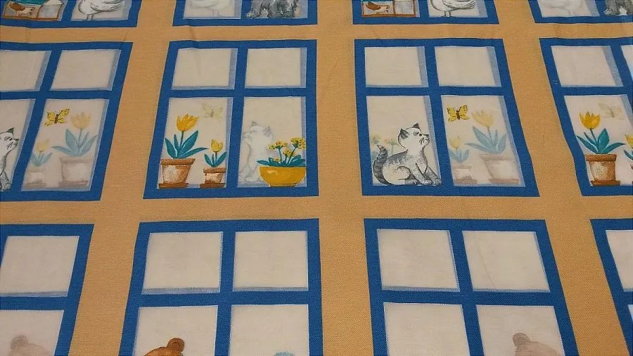 Dětská dekorační látka Zvířátka v okně II šíře 140 cm