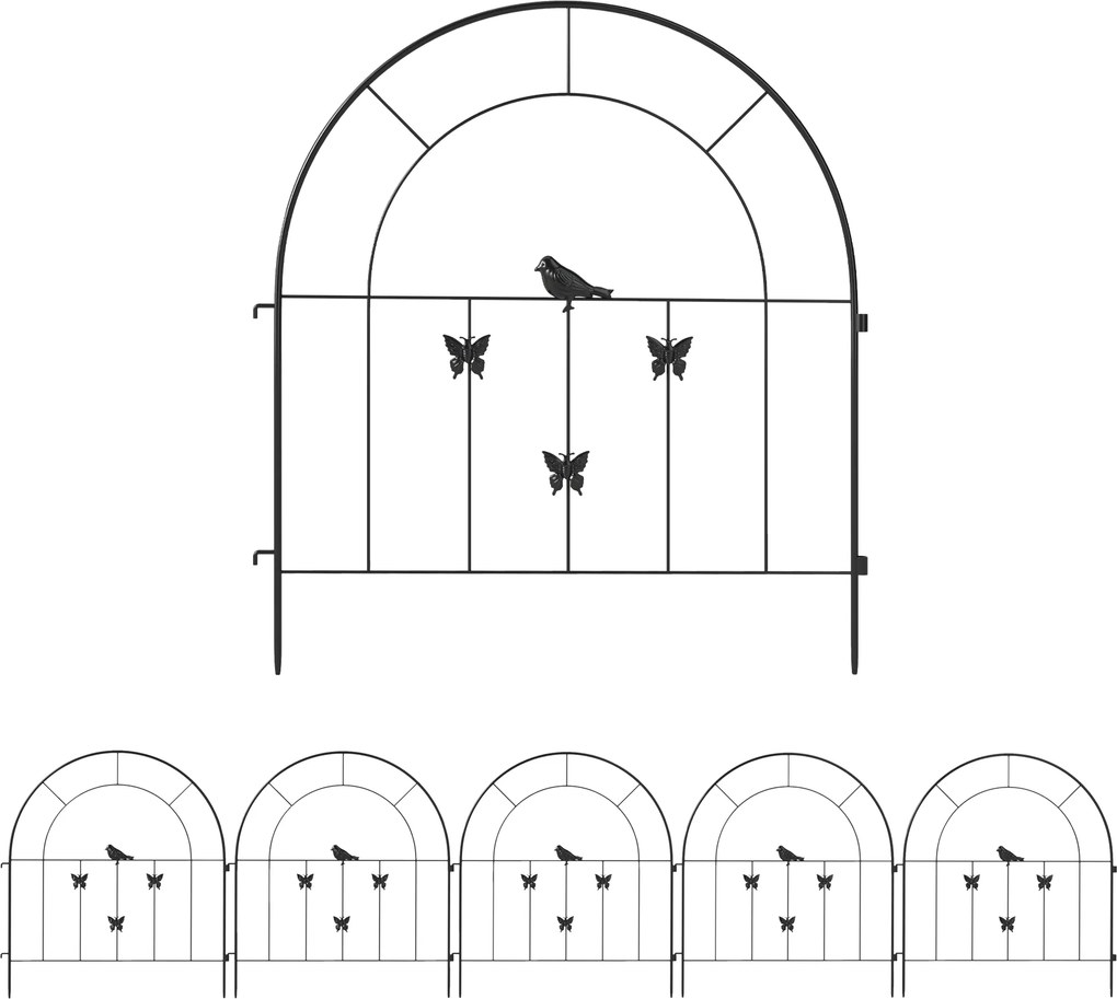 Zahradní plot Ocelový plot 300 cm x 70 cm vysoký Dekorativní mřížový plotový set Plotové prvky černé barvy