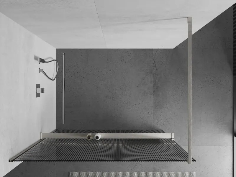 Mexen Kioto+, sprchová zástěna Walk-In s poličkou a věšákem 100 x 200 cm, 8mm sklo s žebrovým vzorem, broušená ocel profil, 800-100-121-97-09