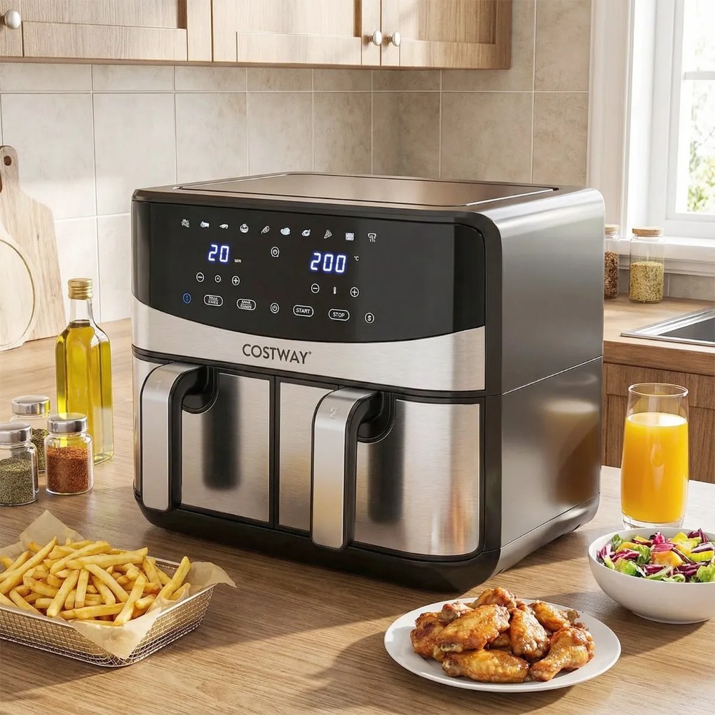Costway 10 v 1 dvouzónová vzduchová fritéza 85 horkovzdušná fritéza L