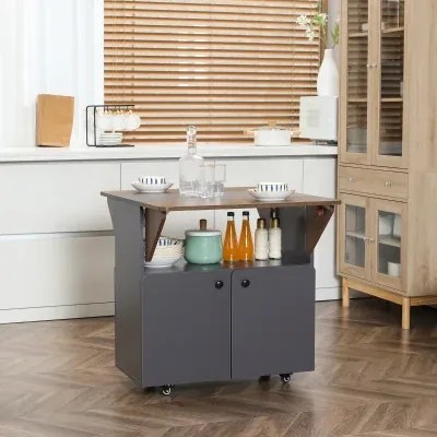 HOMCOM Skládací stůl s pojízdnou skříňkou, dvě sklápěcí stolní desky, skříňová přihrádka, 4 kolečka, světle šedá + tmavě hnědá, 70 x 83 x 75 cm