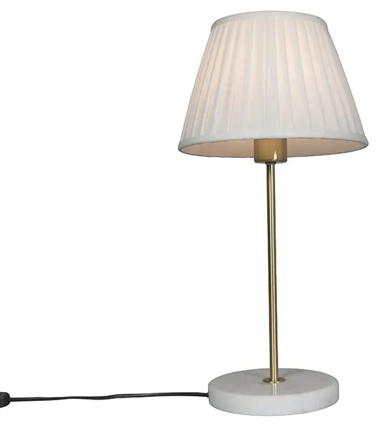 Retro stolní lampa mosaz s plisírovým stínítkem bílým 25 cm - Kaso Biano.cz
