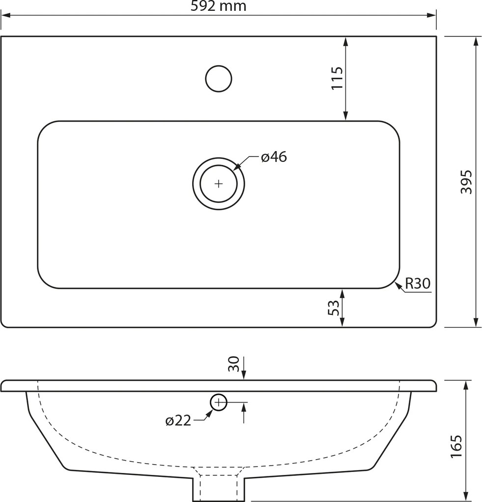Sapho PRACTICO keramické umyvadlo nábytkové 60 x 40cm s přepadem bílá 44060