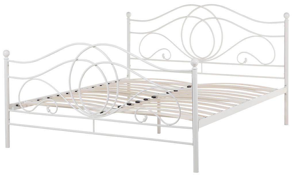 Dekorativní bílá kovová postel 160x200 cm LYRA Beliani