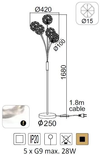 ACA DECOR Stojací lampa SKYLAR max. 5x28W/G9/230V/IP20