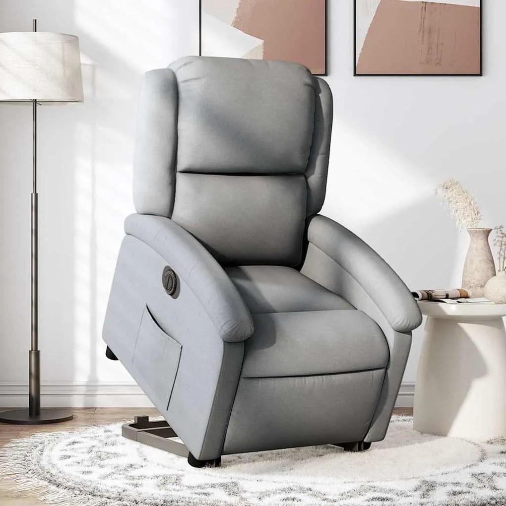 Elektrické zvedací polohovací křeslo světle šedé textil 3204188