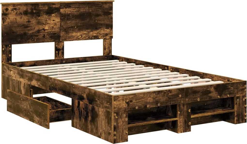 Rám postele s čelo Kouřový dub 120 x 200 cm Kompozitní dřevo 3408778