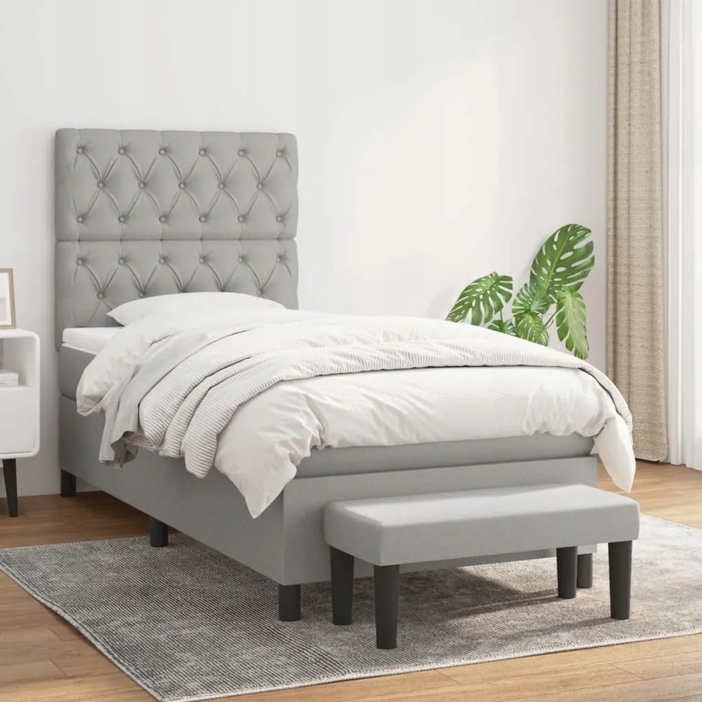 Box Spring Postel S Matrací Textil Světle Šedá Prošívaný design 80 x 200