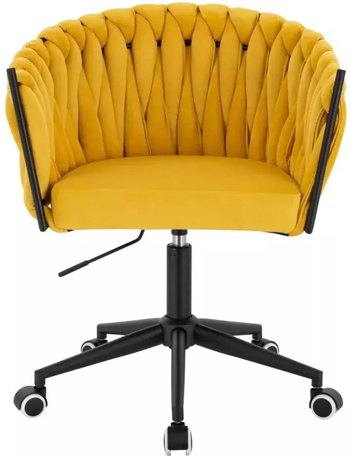 LuxuryForm DESIGN Otočná židle NORDEN VELUR na černé podstavě s kolečky - žlutá