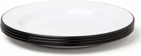 Sada 4 černobílých smaltovaných talířů Falcon Enamelware