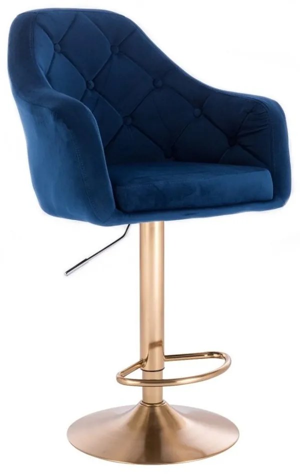 LuxuryForm DESIGN Barová židle ANDORA VELUR na zlaté kulaté podstavě - modrá