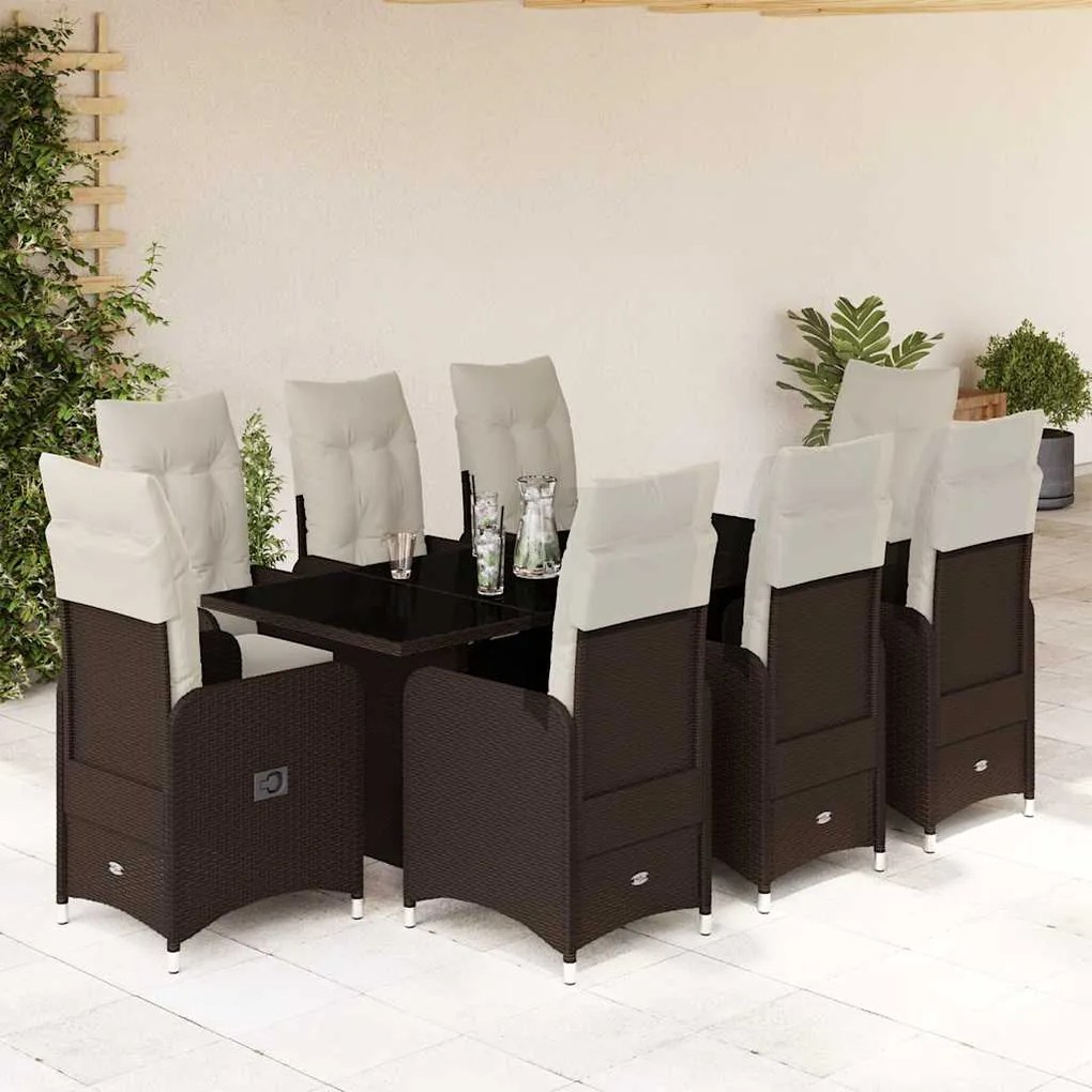9dílný zahradní bistro set s poduškami hnědý polyratan 3277073