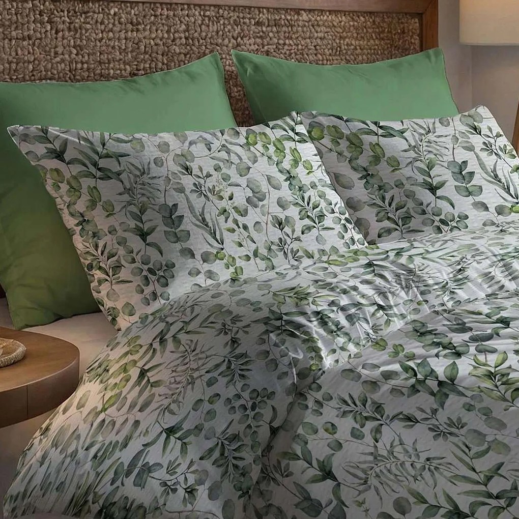 Krepové perkálové povlečení Listy eukalyptu Velikost: 140 x 200 + 70 x 90