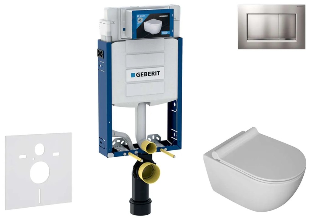 Geberit Kombifix - Set předstěnové instalace, klozetu Gaia a sedátka softclose, tlačítko Sigma30, chrom mat/chrom SANI15CA1106