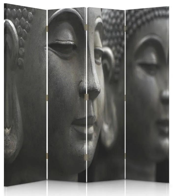 Ozdobný paraván, Buddhova kamenná tvář - 145x170 cm, čtyřdílný, obustranný paraván 360°