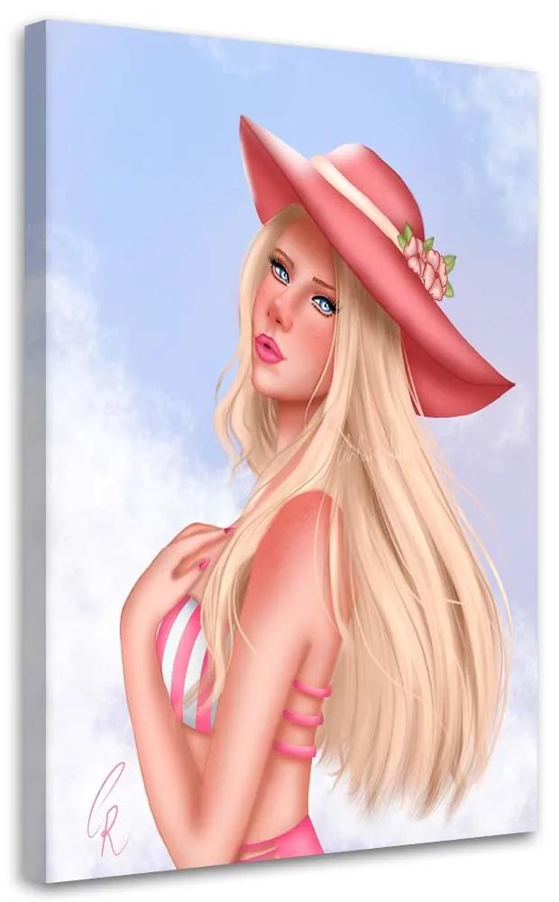 Gario Obraz na plátně Blondýnka v růžovém klobouku - Crislainy Reis Silva Rozměry: 40 x 60 cm