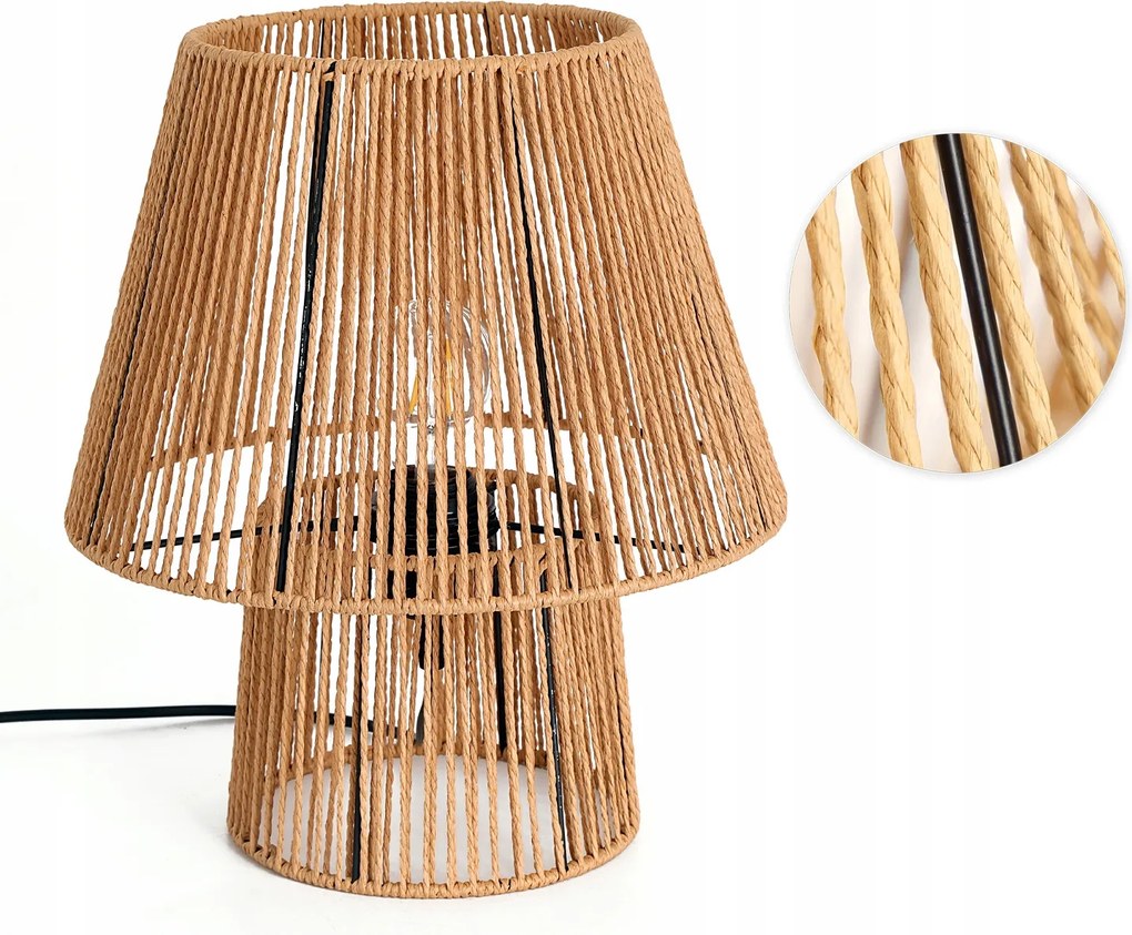 Malá stolní lampa 1xE27 Boho Přírodní šňůra a kov Noční Lampa