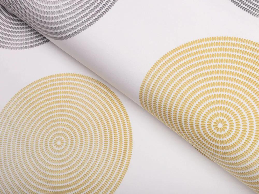 Biante Sametový běhoun na stůl Tamara TMR-023 Žluté a šedé designové kruhy na smetanovém 20x160 cm
