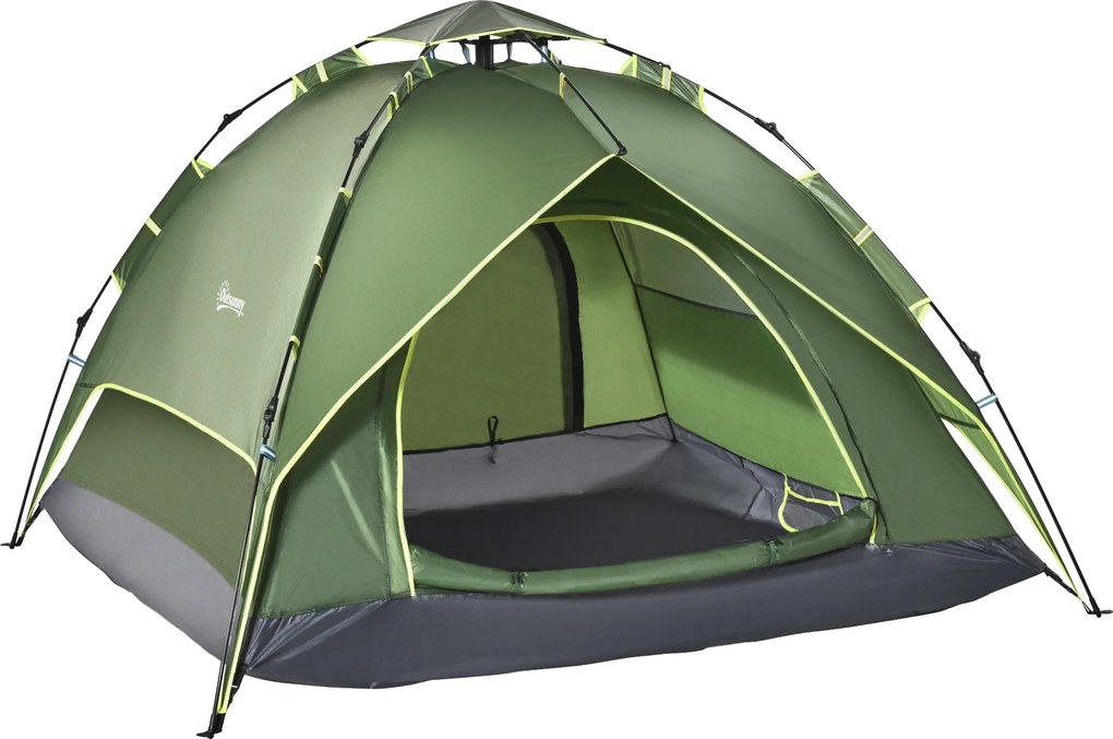 Outsunny Stan pro 3 osoby, lehký a stabilní stan s vchodem, taškou na přenášení, podlážkou, rodinný stan s vodním sloupce 1000 mm | Aosom
