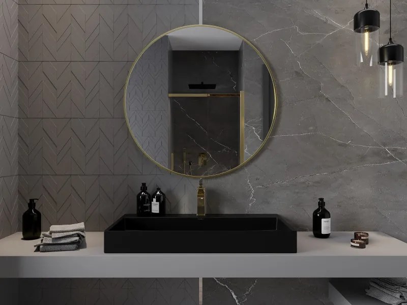 Mexen Loft, kulaté koupelnové zrcadlo 90 cm, barva rámu zlatá lesklá, 9850-090-090-000-50
