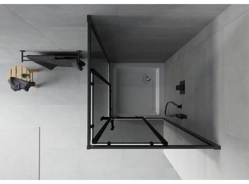 Mexen Rio, čtvercový sprchový kout 80(dveře)x80(dveře)x190 cm, 5mm šedé sklo, černý profil + bílá sprchová vanička RIO, 860-080-080-70-40-4510
