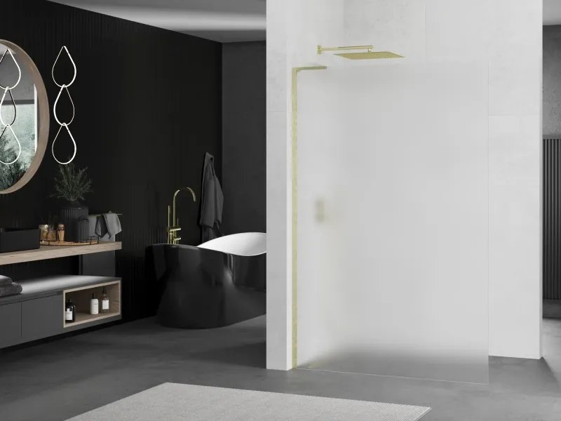 Mexen Kioto L, sprchová zástěna Walk-In 120 x 200 cm, 8mm sklo námraza, zlatý matný profil, 800-120-103-55-30