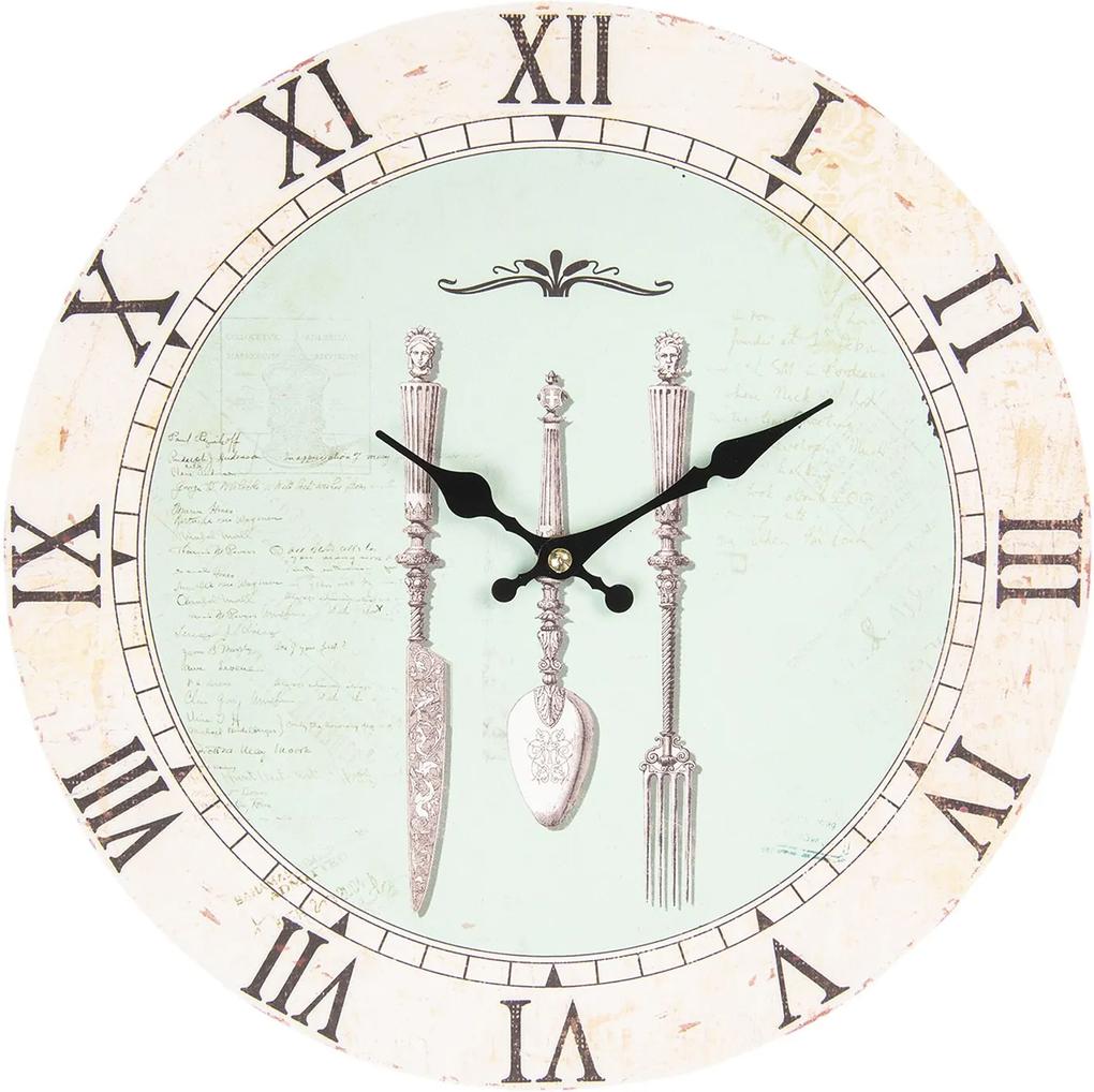 Vintage nástěnné hodiny s patinou a motivem příborů - Ø 34*3 cm / 1*AA