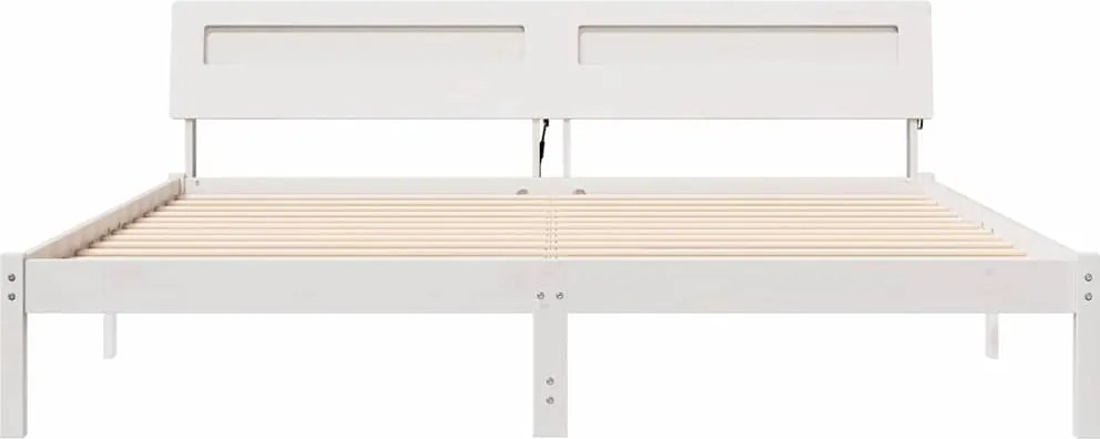 Rám postele s čelo Bílá 200 x 200 cm Masivní borové dřevo 3385743