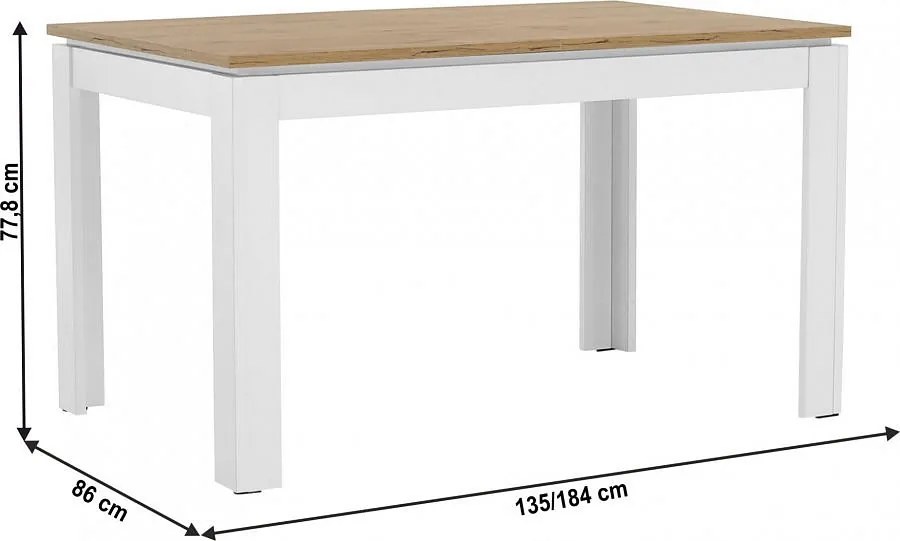 Tempo Kondela Rozkládací stůl, bílá/dub wotan 135-184x86 cm, VILGO