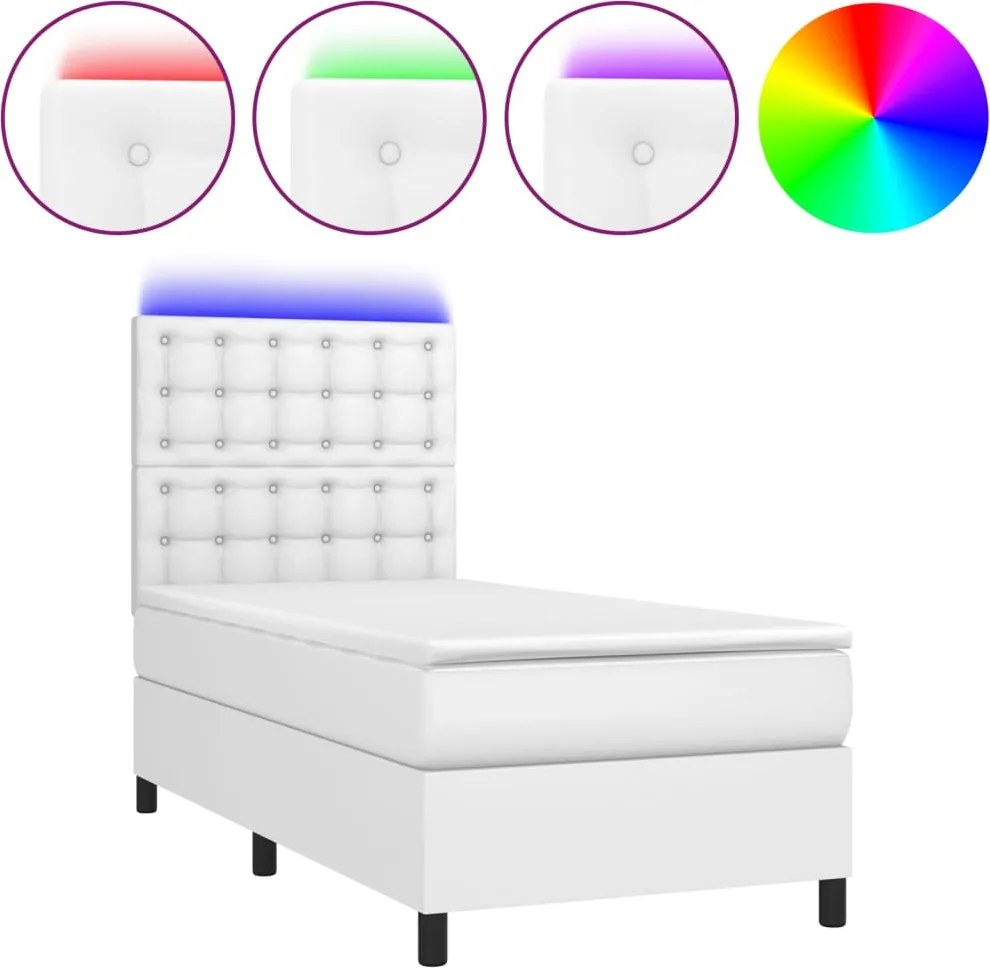 Box spring postel s matrací a LED bílá 80 x 200 cm umělá kůže 3135910