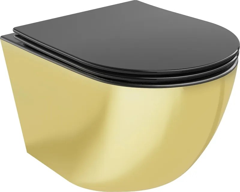 Mexen Lena wc mísa Rimless s pomalu zavírajícím tenkým sedátkem, duroplast, černá matná/zlatá - 30224076