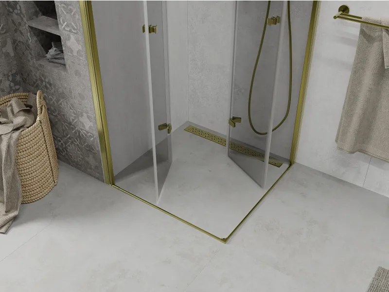 Mexen Lima Duo sprchový kout se skládacími dveřmi 80 x 80 cm, 6mm čiré sklo, zlatý profil, 856-080-080-50-00-02