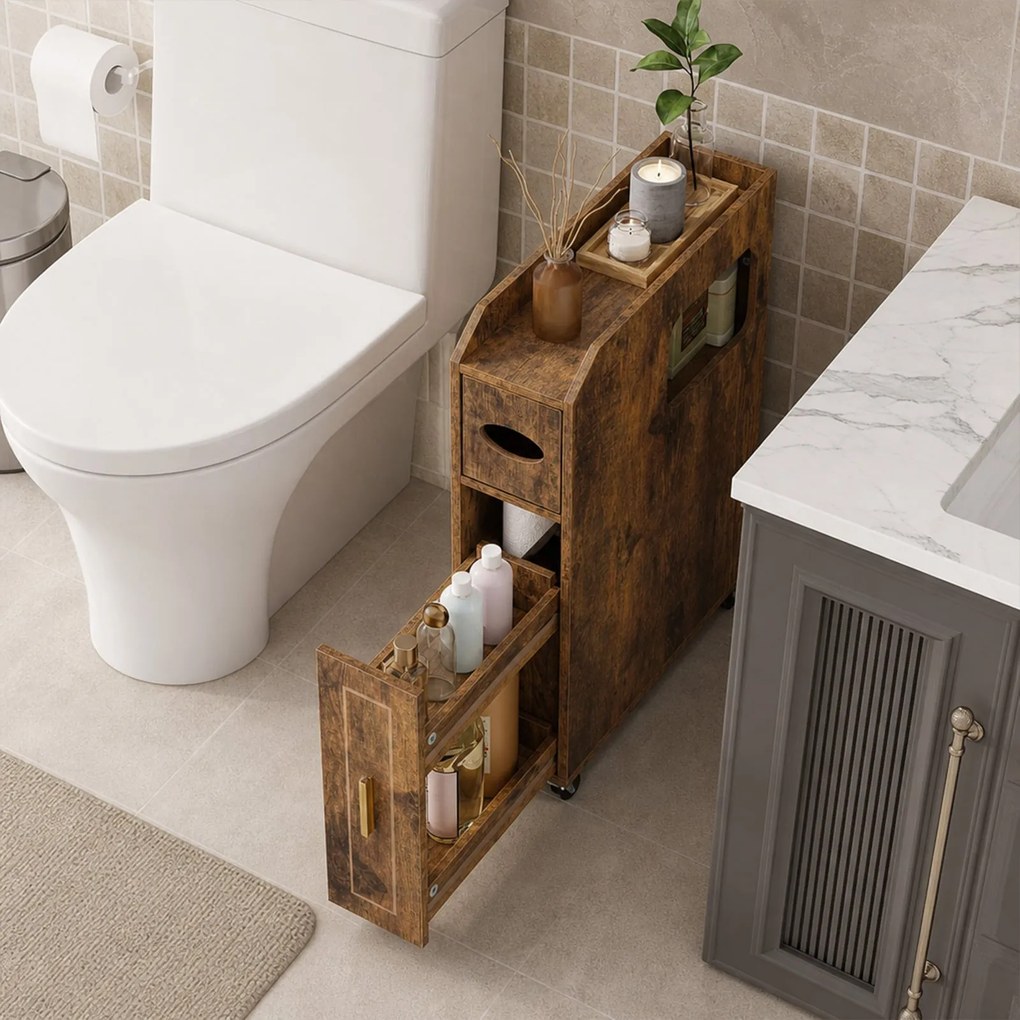 Costway Malá koupelnová skříňka 16 cm úzký organizér s výsuvnou zásuvkou box