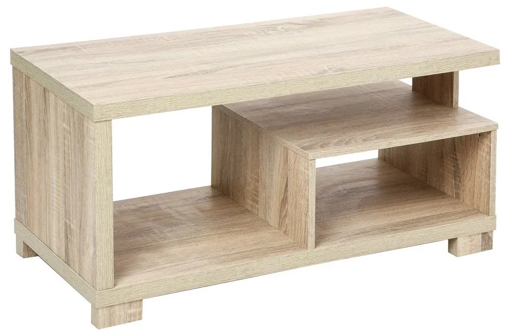 Dřevěný stolek s poličkami, univerzální kus nábytku do moderního obývacího pokoje