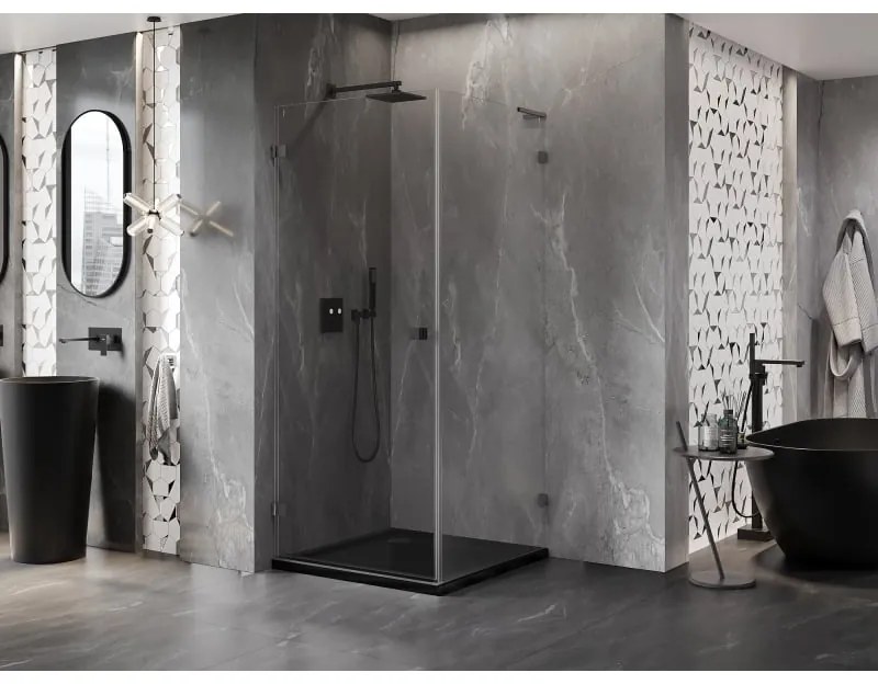 Mexen Lunar-B L sklápěcí sprchový kout levý 90 x 90 cm, čiré sklo, broušený grafit, 832L-090-090-66-00-L
