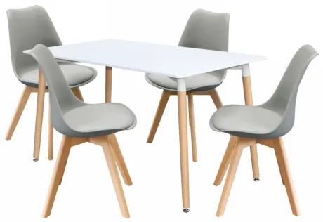 Jídelní set stůl 140x80 bílý + 4 židle šedé QUATRO