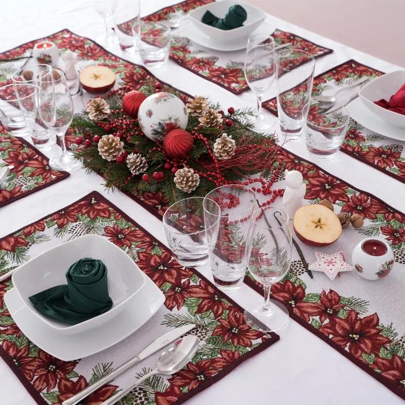 SCANquilt prostírání MOTIV vánoční hvězda červenozelená běhoun delší strana 100-170 cm