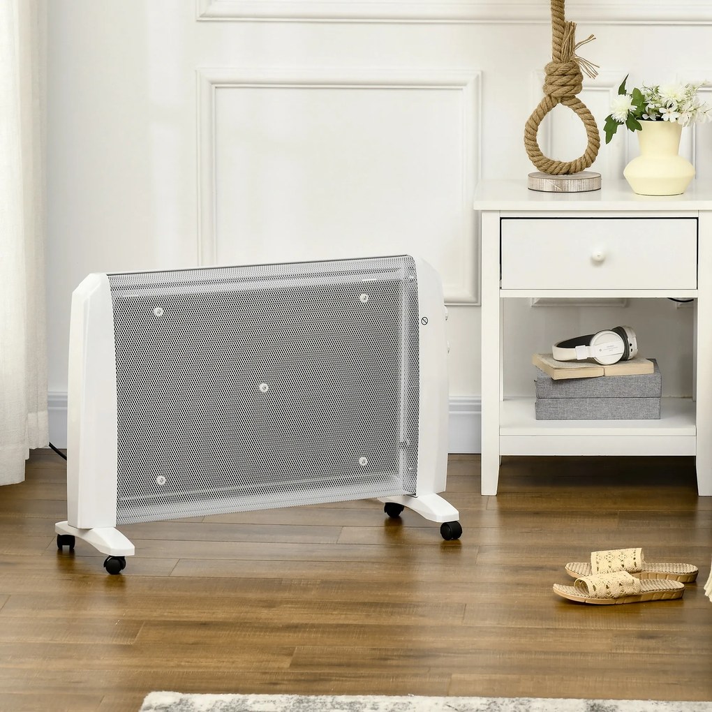 HOMCOM Mika topidlo 1000W/2000W s nastavitelným termostatem, 4 kolečka, 15-20 m², bílá