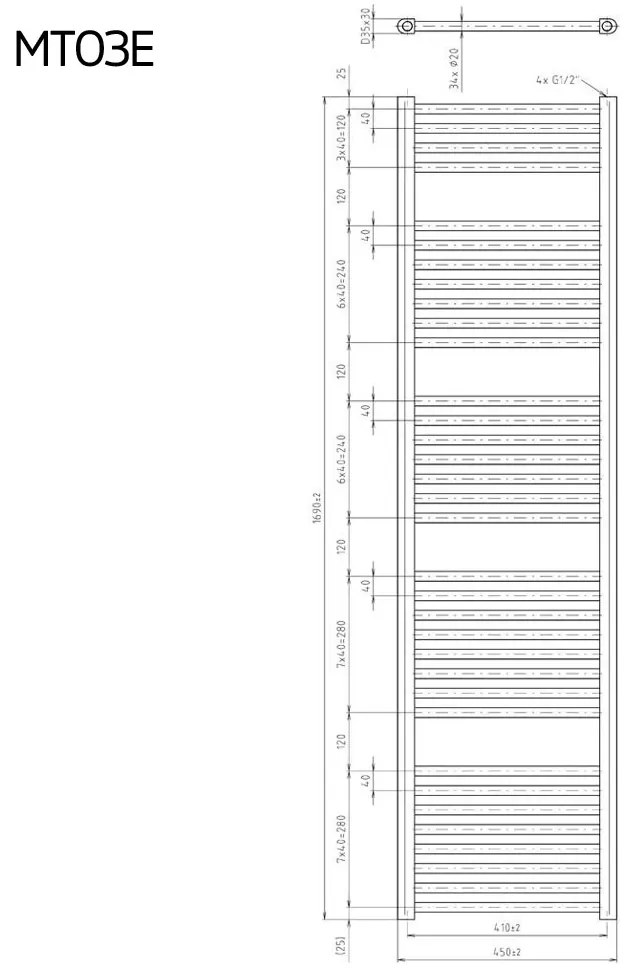 Mereo otopný žebřík rovný 450x1690 mm elektrický bílý MT03E