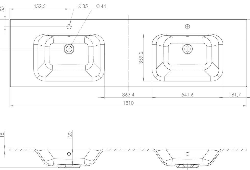 Sapho Sapho, LOREA skříňka 180x46x51, 5cm (80+20+80cm), bílá matná, LE080-3131-04