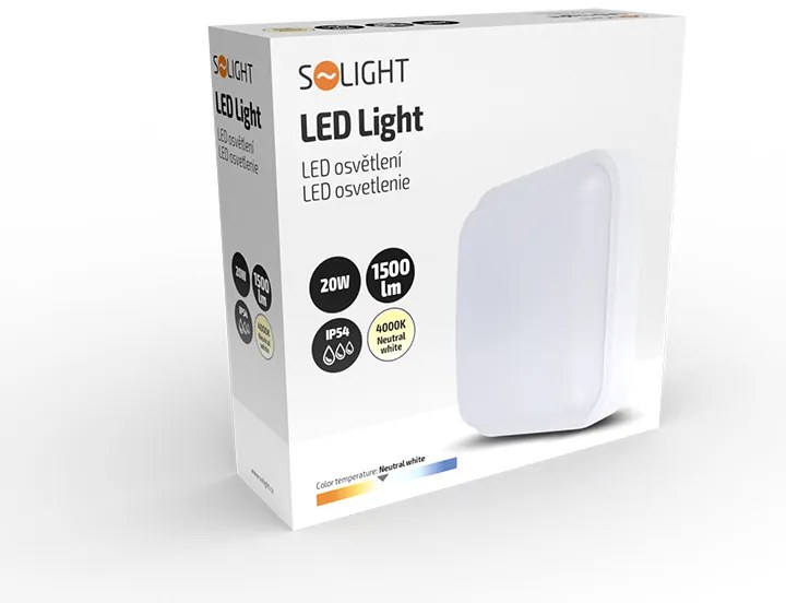 Solight LED venkovní osvětlení čtvercové, 20W, 1500lm, 4000K, IP54, 19cm